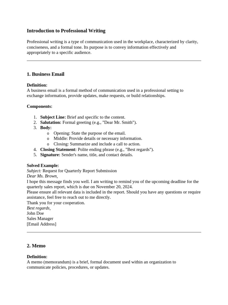 Professional Writing Essentials Guide | PDF | Memorandum | Communication