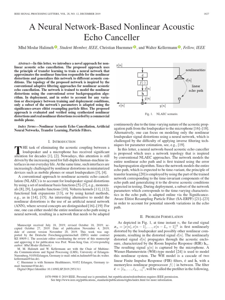 A Neural Network-Based Nonlinear Acoustic Echo Canceller | PDF | Artificial Neural Network ...