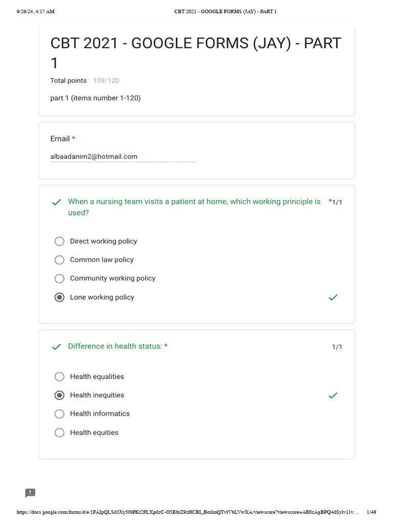 CBT 2021 - Google Forms (Jay) - Part 1 | PDF | Diseases And Disorders | Medicine