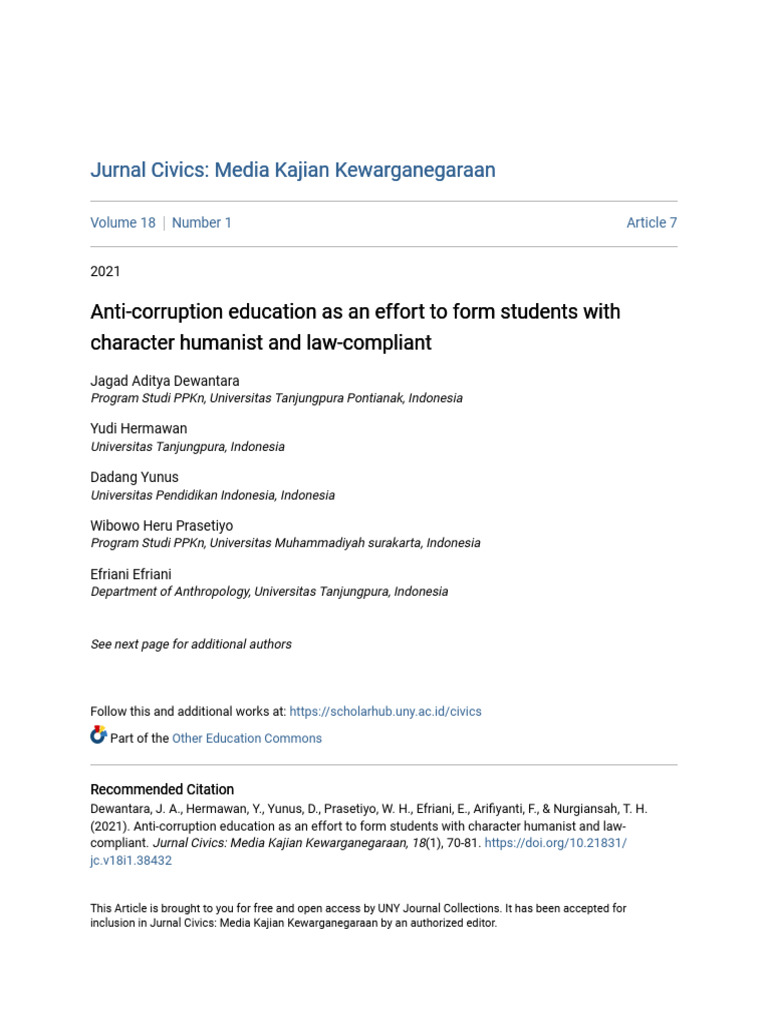 Anti-Corruption Education As An Effort To Form Students With Char | PDF ...