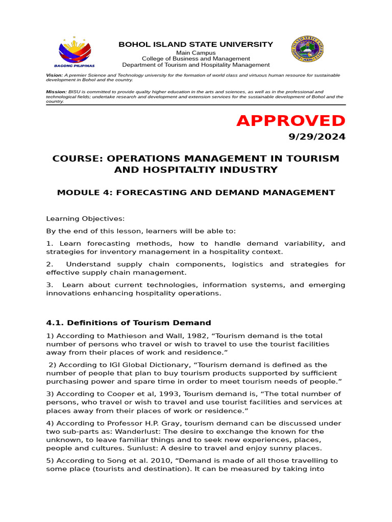 Module 4 Forecasting and Demand Management | PDF | Forecasting | Tourism