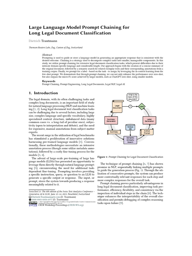 Large Language Model Prompt Chaining For Long Legal Document Classification | PDF