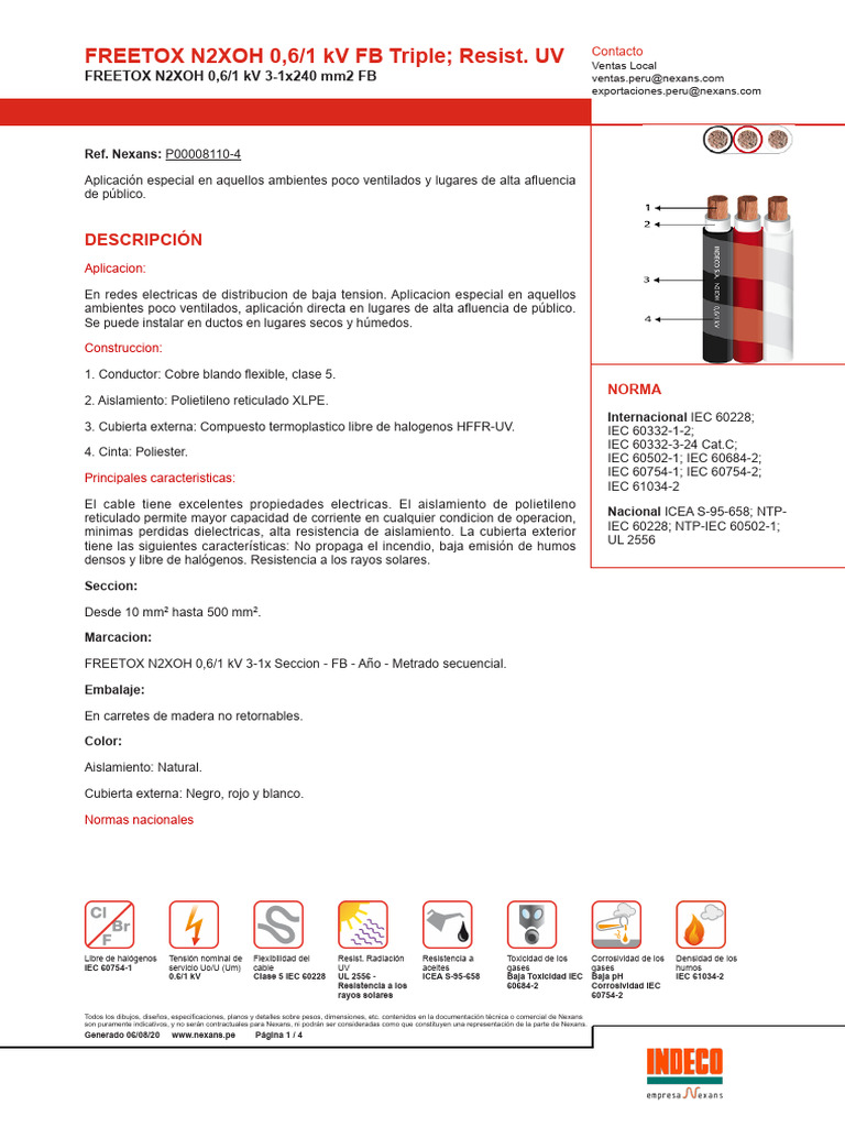 Cable FREETOX N2XOH 0,6/1 kV FB UV | PDF | Aislador (Electricidad ...