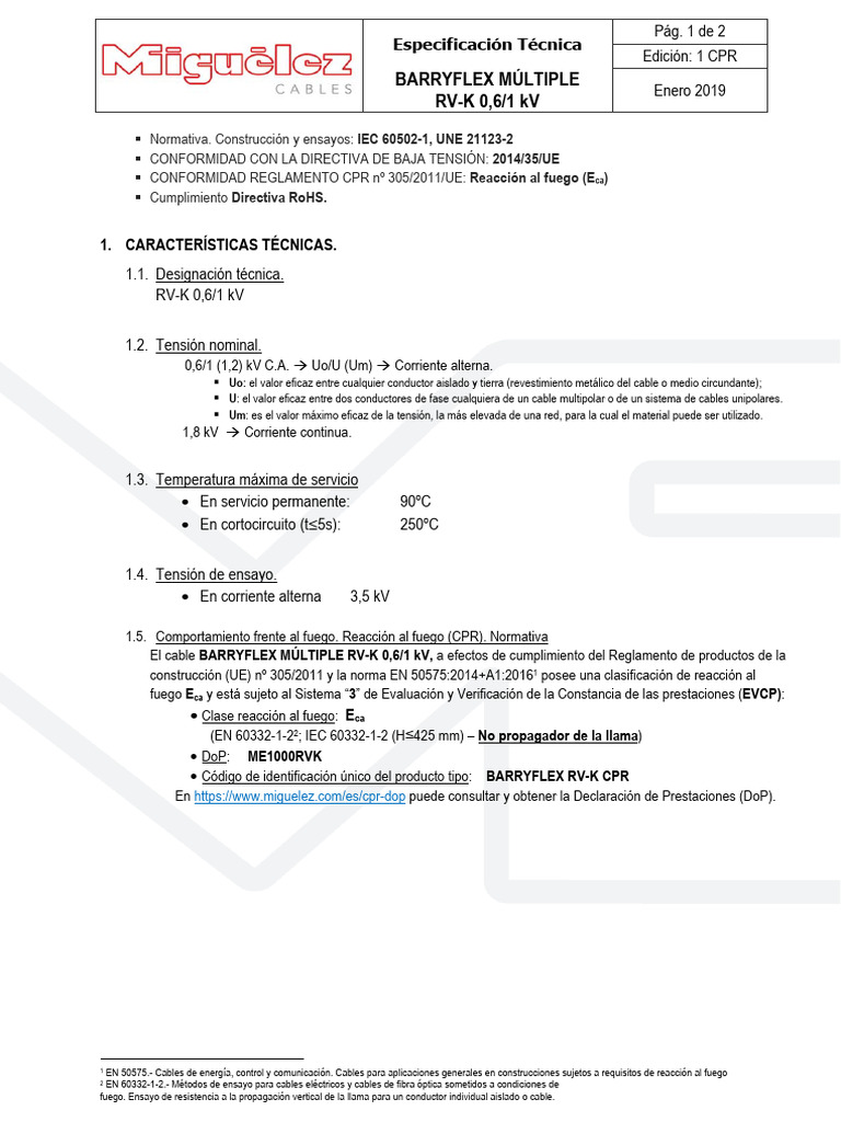 BARRYFLEX MÚLTIPLE RV-K 0,6 1 KV FT Ed01CPR | PDF | Aislador ...