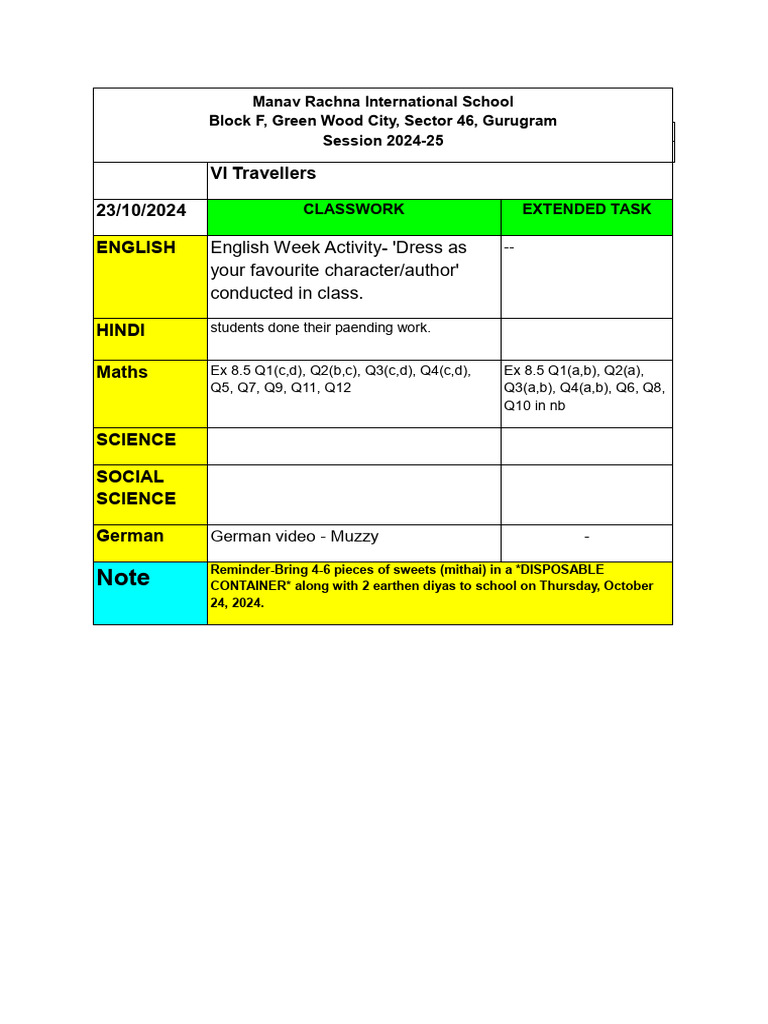 CW & Extended Task 23 Oct | PDF
