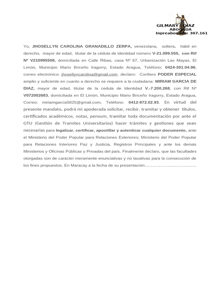 Poder para Apostillar Victor (Gilmary) | PDF