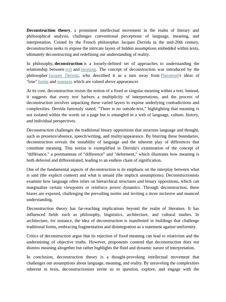Deconstruction theory | PDF | Deconstruction | Jacques Derrida