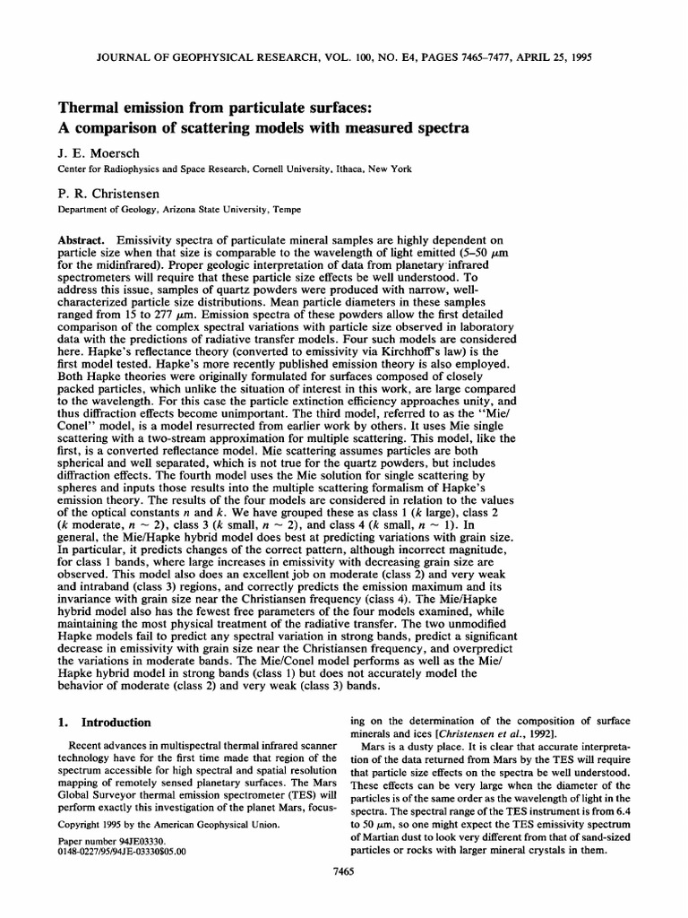 Thermal Emission From Particulate Surfaces A Comparison of Scattering ...