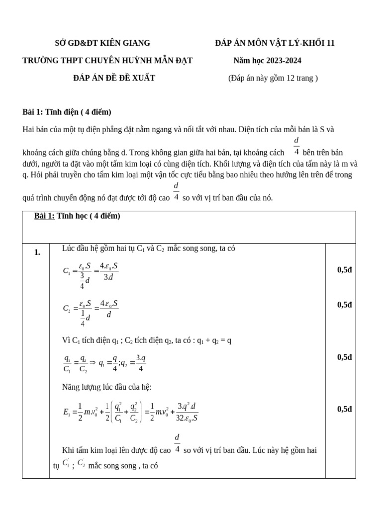 ĐÁP ÁN ĐỀ ĐỀ XUẤT DHBB 2024 | PDF