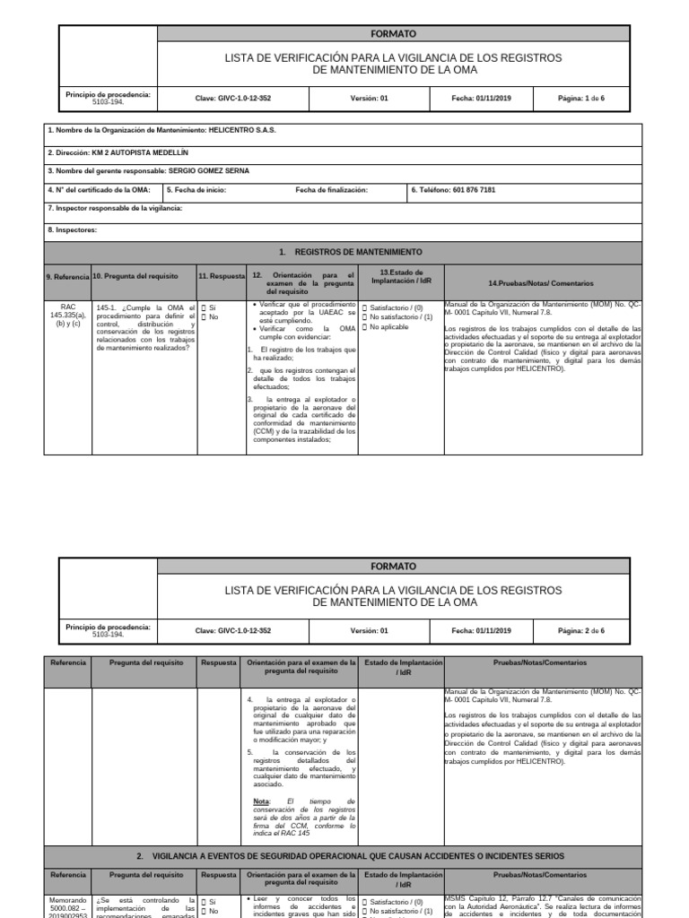 Lista Verificación Registros OMA | PDF