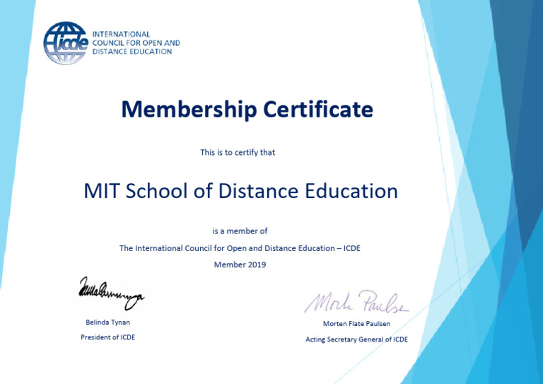 ICDE International Council of Distance and Open Education Certficate | PDF