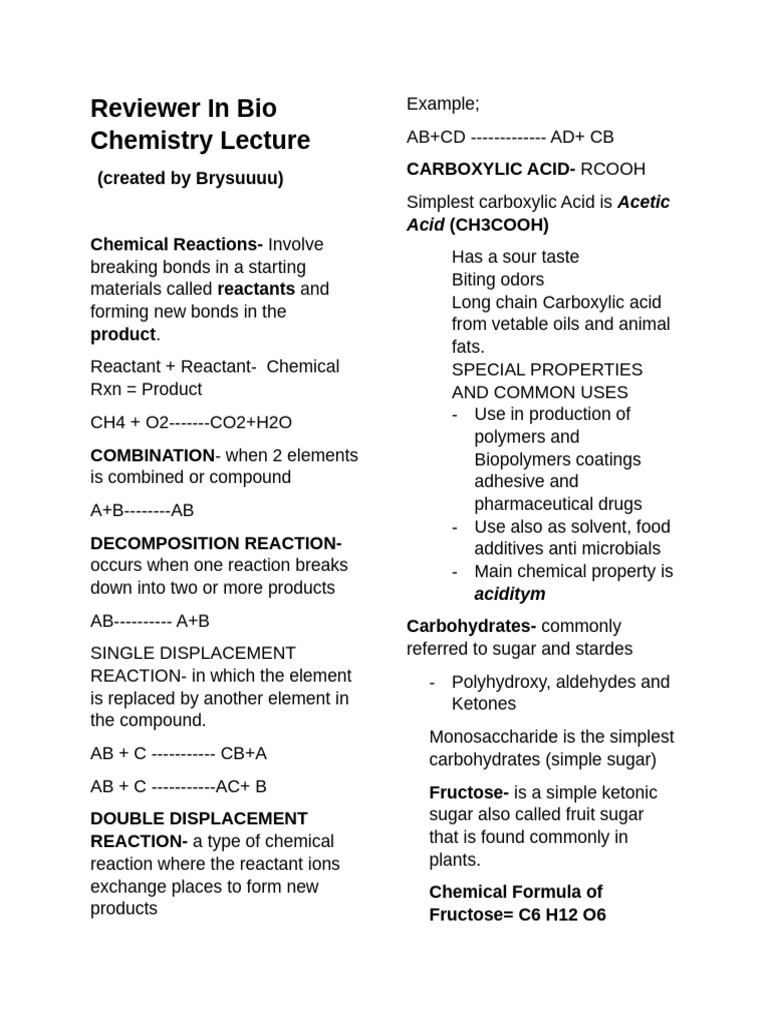 Reviewer in Bio Chemistry Lecture | PDF
