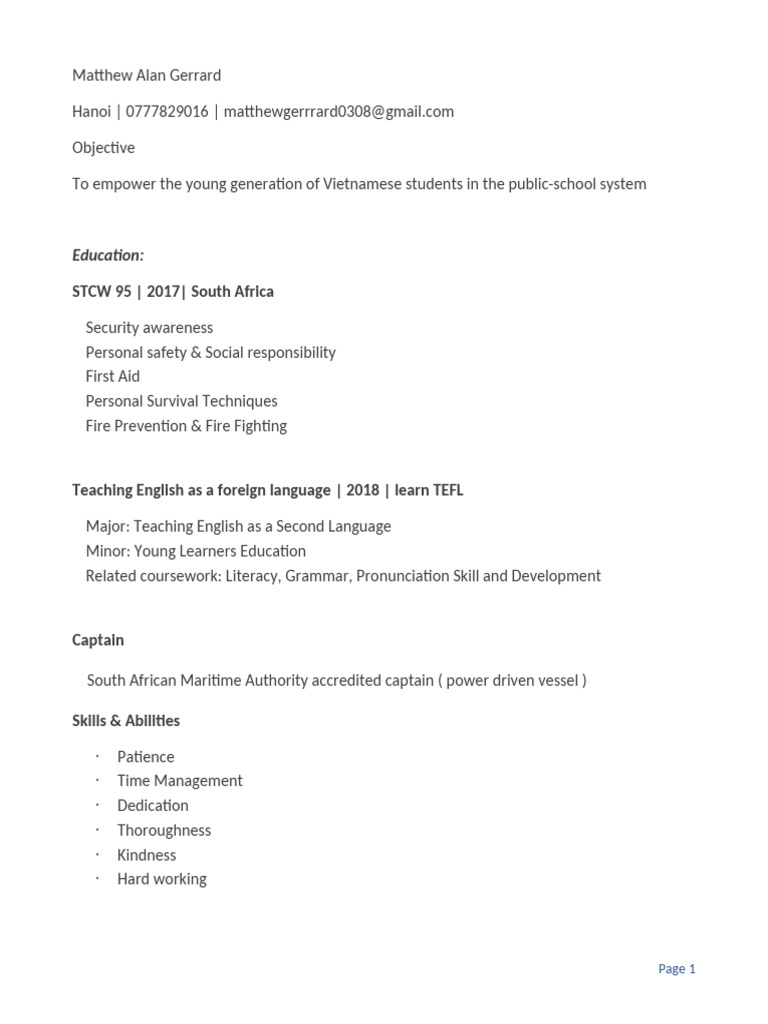 Matthew-Gerrard-Resume-new | PDF | English As A Second Or Foreign ...