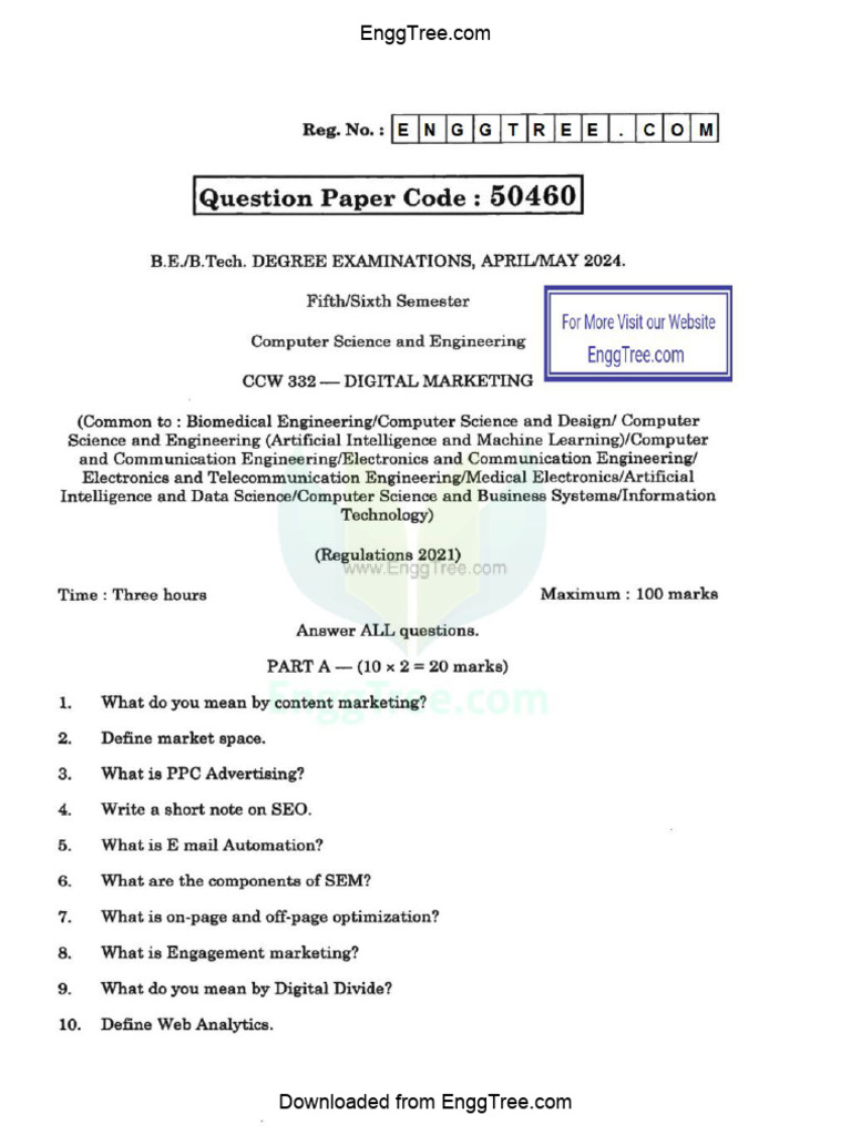 CCW332 Digital Marketing Question Paper | PDF