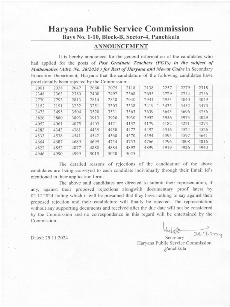 Ann Prov Rej PGT Math 29-11-2024 | PDF | Mathematics