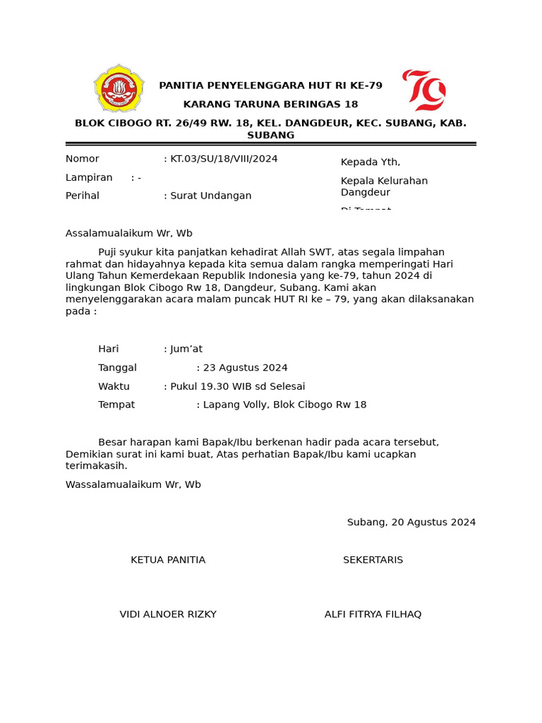 Surat Undangan Malam Puncak | PDF