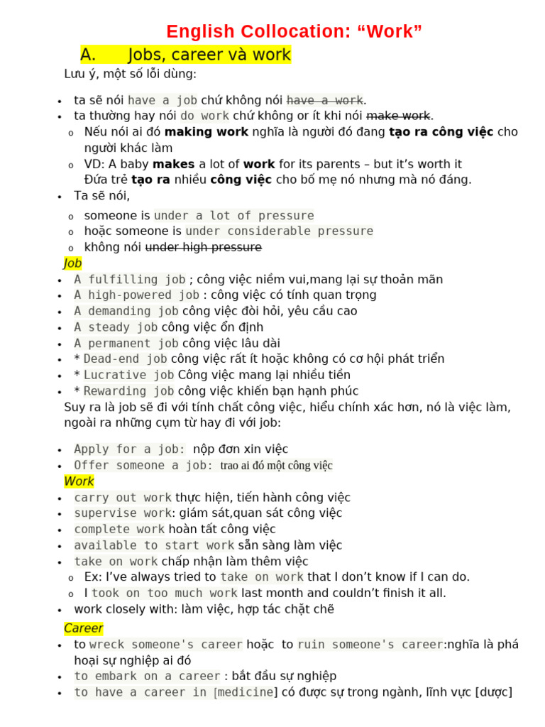 English Collocation Work | PDF