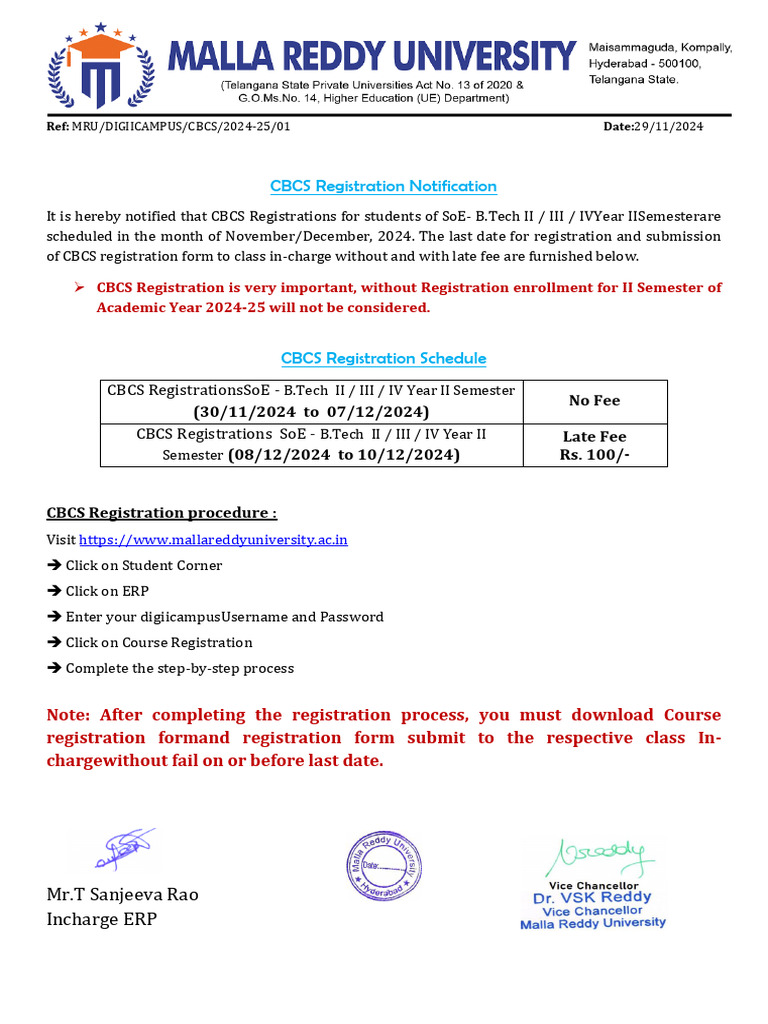 B.tech - CBCS Registration | PDF