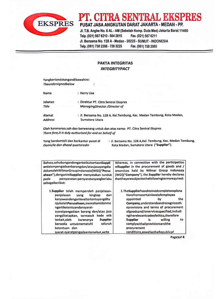 Pakta Integritas | PDF