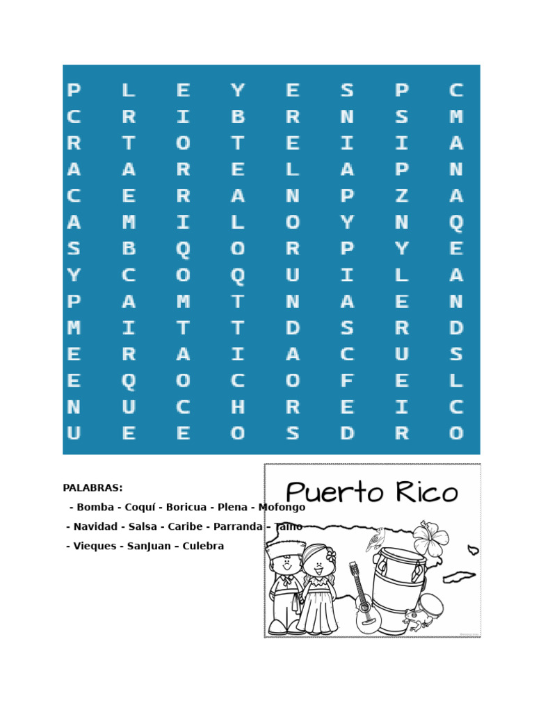 Sopa de letras puertorriqueñidad | PDF