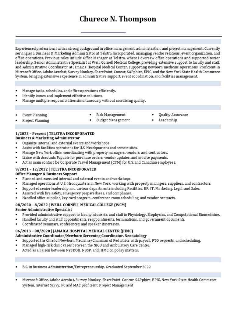 Churece N. Thompson Resume | PDF | Business