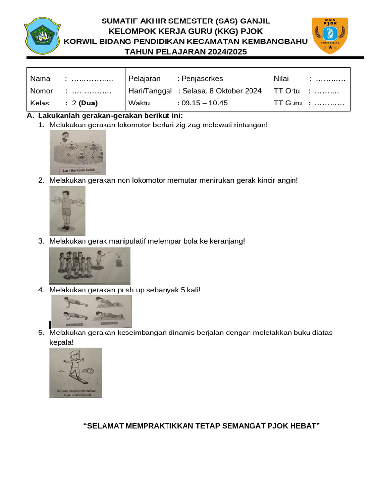 Soal SAS PJOK Kelas 2-1 | PDF