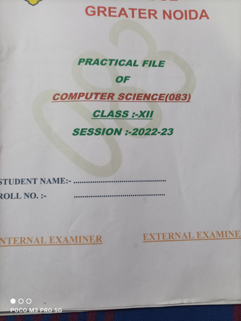 Practical File Computer Science Class12th CBSEBOARD | PDF
