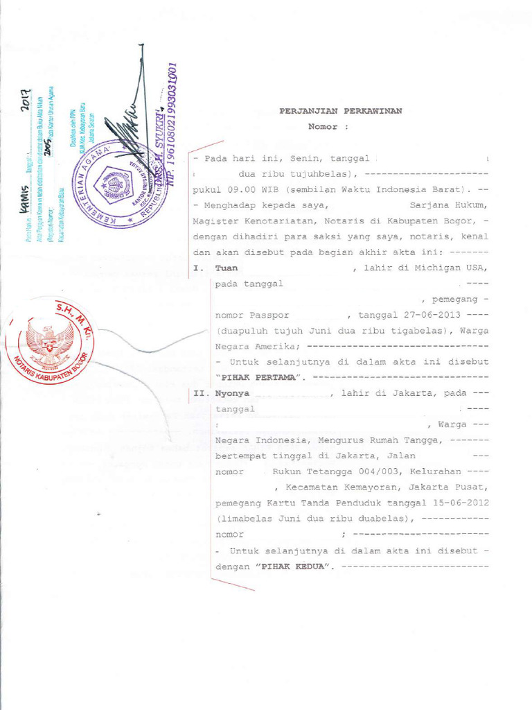 Contoh Legalisir Akta Postnuptial Di Kua | PDF