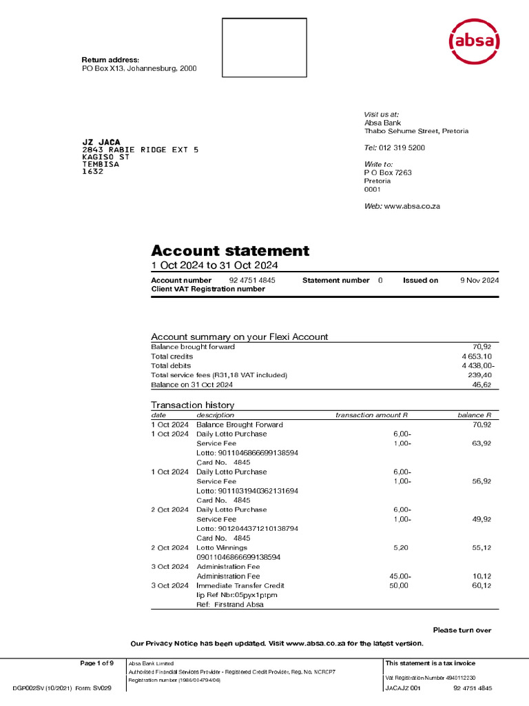 Statement | PDF | Debit Card | Fee