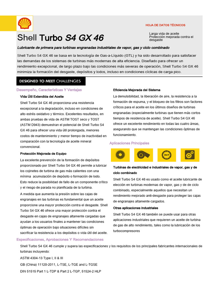 Lubricante Shell Turbo S4 GX 46 para Turbinas | PDF | Turbocompresor ...