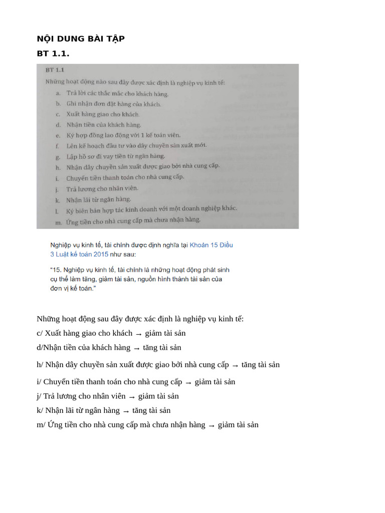 BÀI TẬP CHƯƠNG 1 - KTTC | PDF