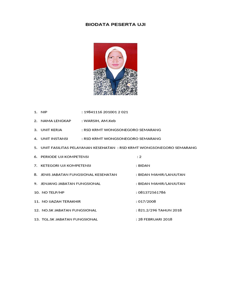 Biodata Peserta Uji | PDF