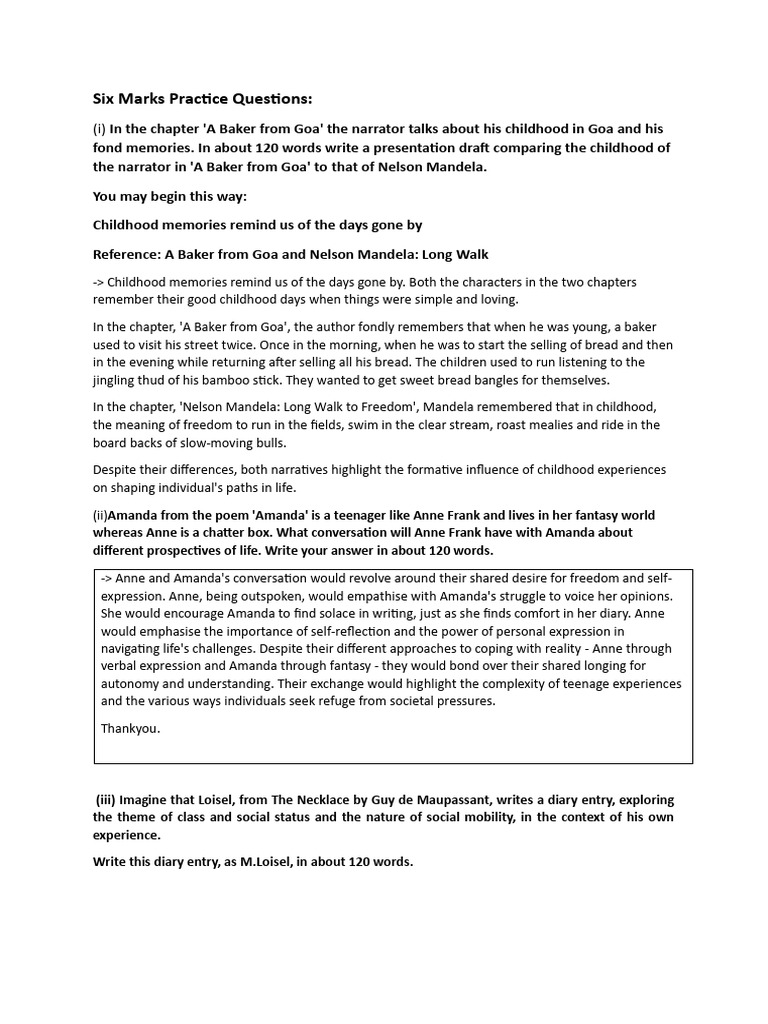 6 marks questions for practice | PDF
