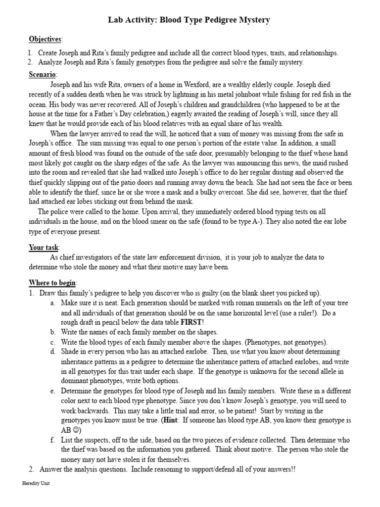 Estefania Fernandez - Lab Activity - Blood Type Pedigree Mystery | PDF ...