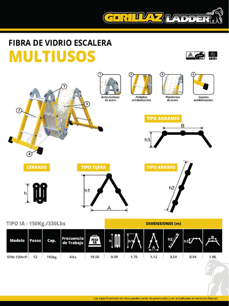 FICHA TECNICA - ESCALERA-FIBRA-MULTIUSOS-150KG_compressed | PDF