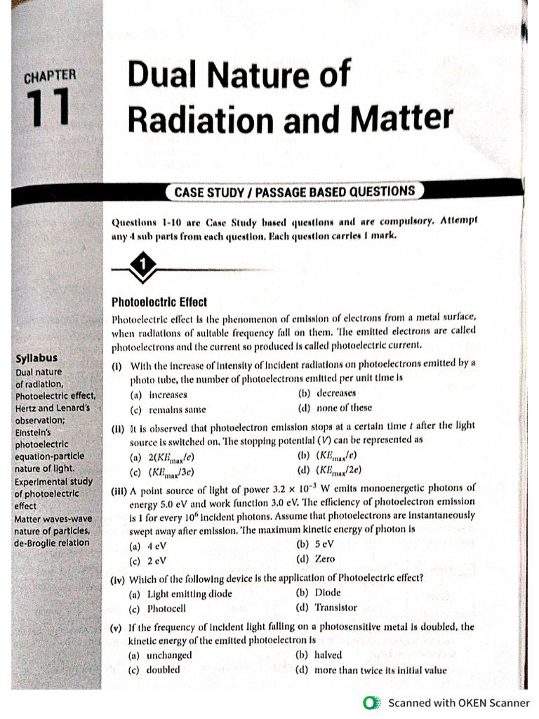 Dual Nature of Radiation and Matter - Case Based Questions | PDF