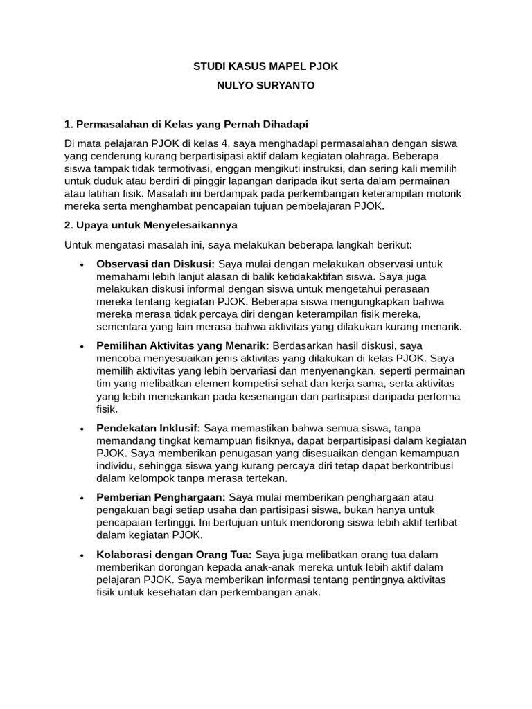 Studi Kasus Mapel Pjok - Nulyo | PDF