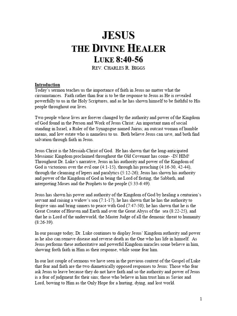 Luke 8 40 - 56 The Divine Healer | PDF | Jesus | Faith Healing