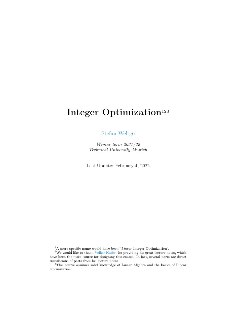 Integer Optimization-Stephan Weltge | PDF | Linear Programming | Theoretical Computer Science