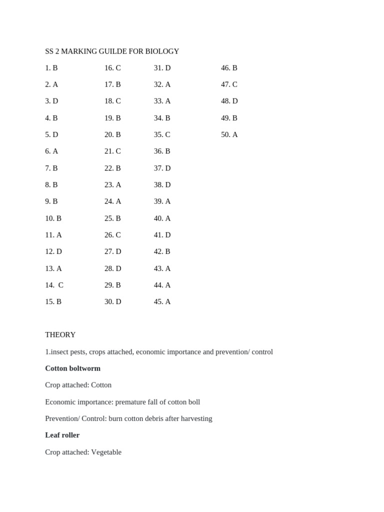 SS 2 Marking Guilde For Biology | PDF | Pollination | Plants