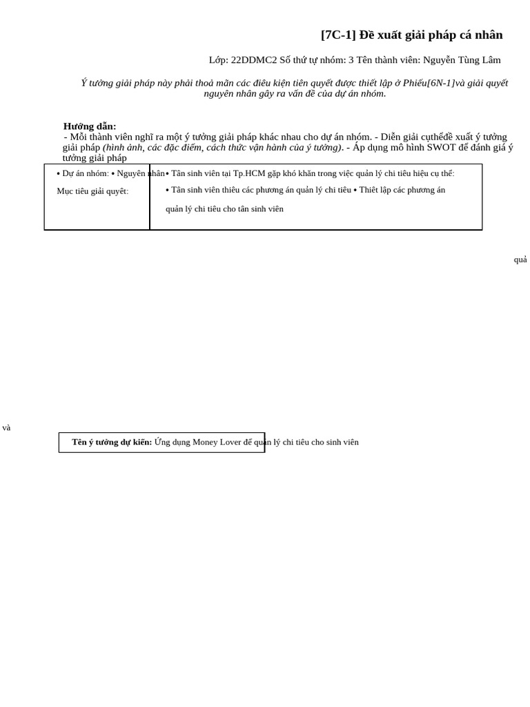 (7C-1) Đề xuất giải pháp cá nhân | PDF