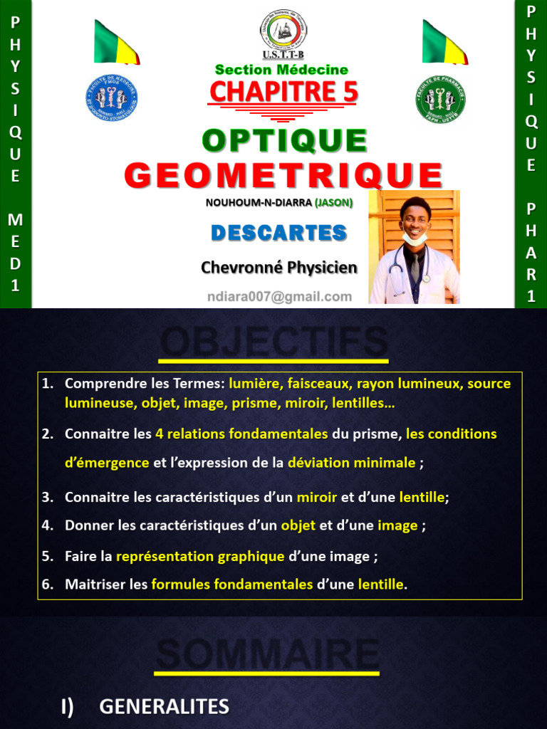 Cours d'Optique Géométrique et Exercices | PDF | Réfraction | Lumière