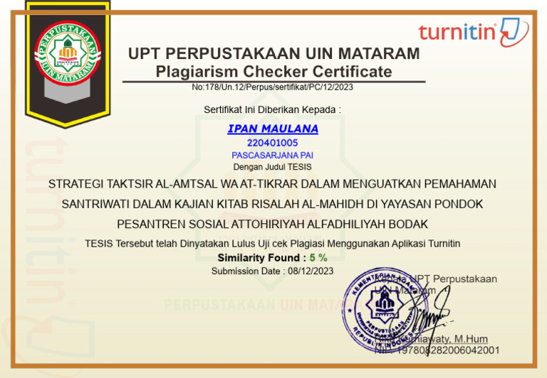 Sertifikat Plagiasi IPAN MAULANA | PDF