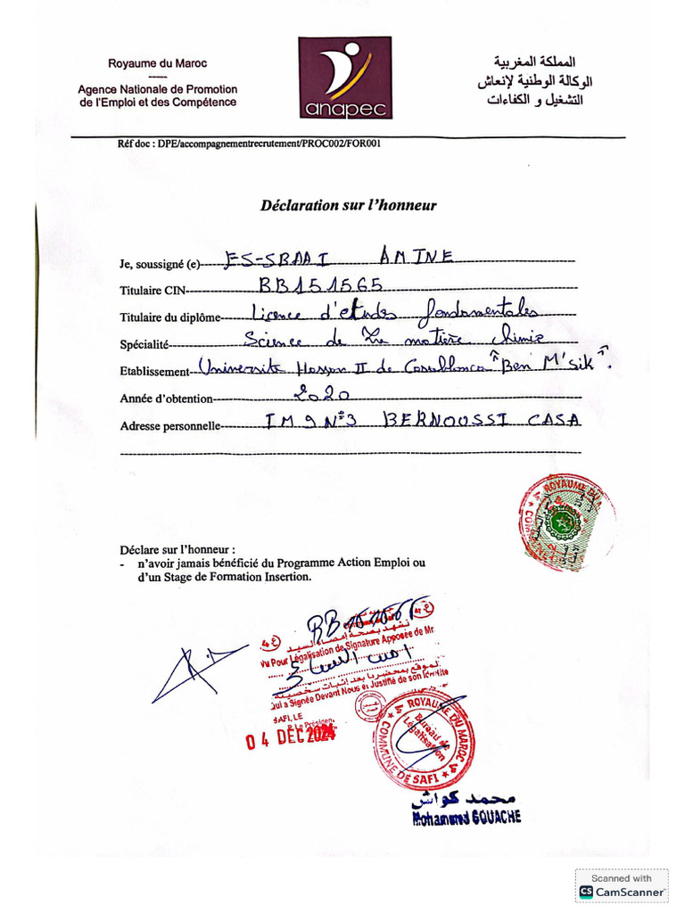 Déclaration Sur L'honneur | PDF