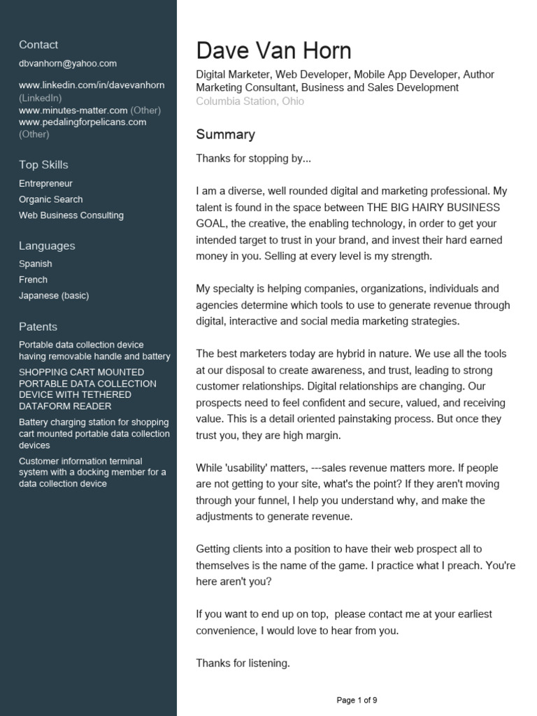 Dice_Resume_CV_Dave_Van_Horn | PDF | Digital Marketing | Mobile App