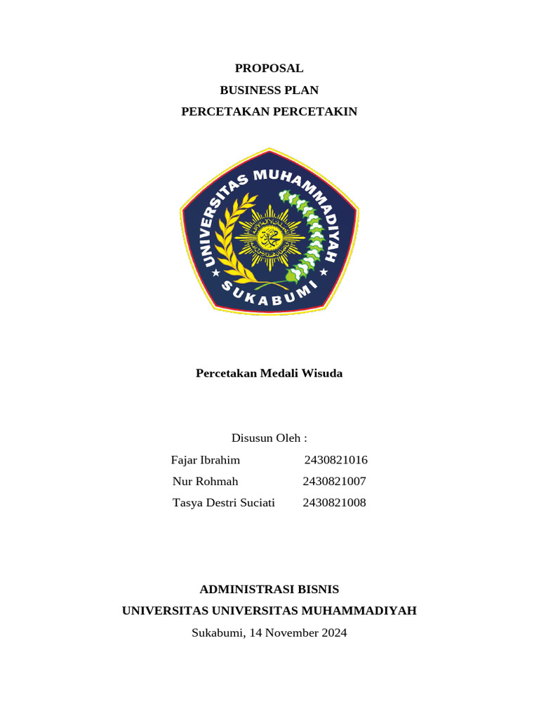 Proposal Rencana Bisnis Percetakan Medali Wisuda,. | PDF