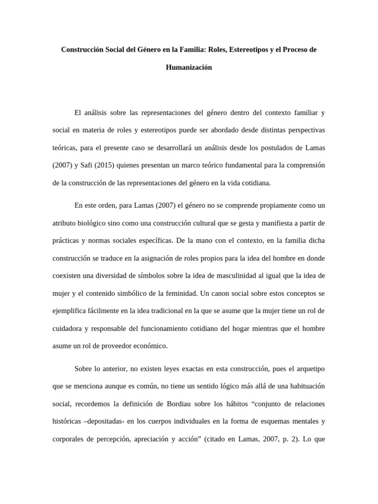Construcción Social Del Género en La Familia | PDF | Estudios de género ...