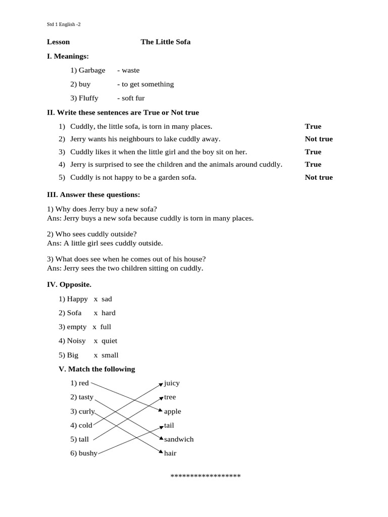 STD 1 English-2 3 RD Unit Test 24 - 25 | PDF