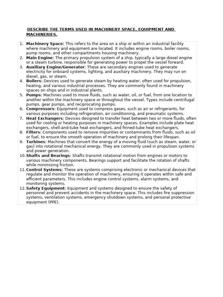 Machinery Space and Equipment Overview | PDF | Engines | Marine Propulsion
