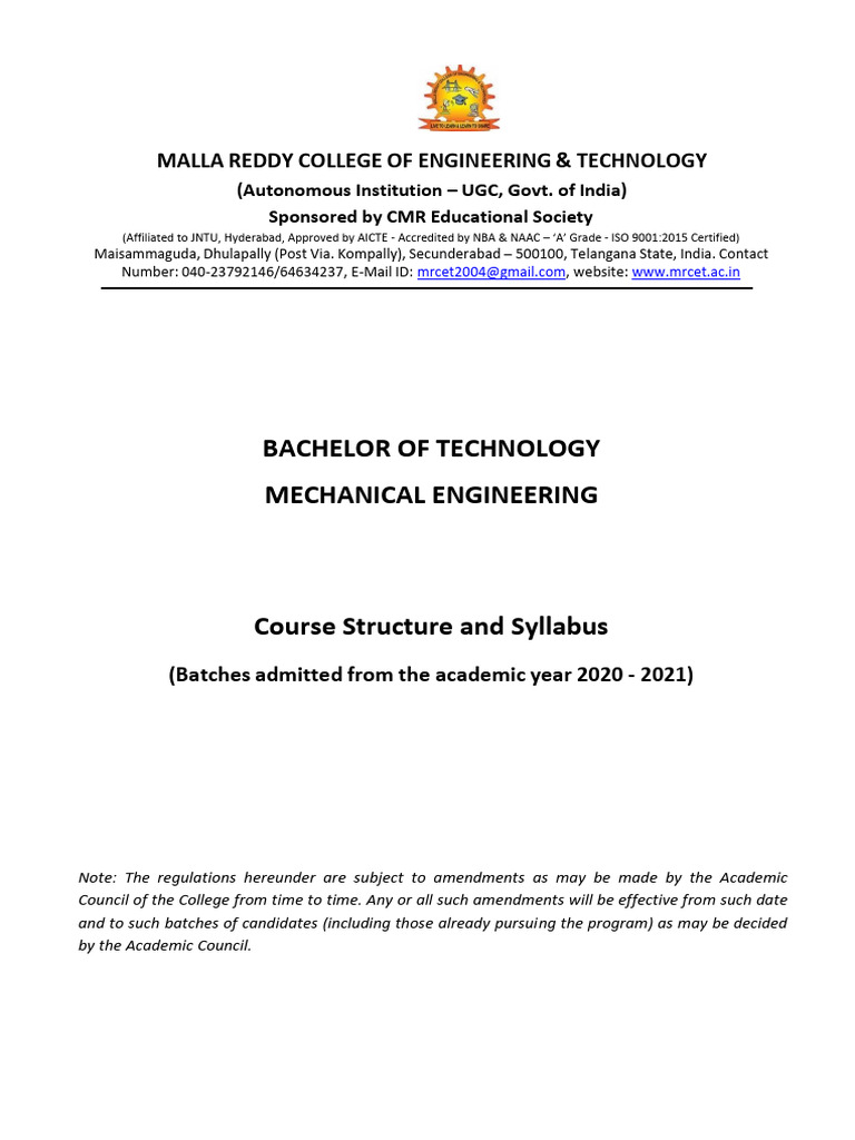 B.Tech Mechanical Engg. Curriculum | PDF | Electrochemistry | Diffraction
